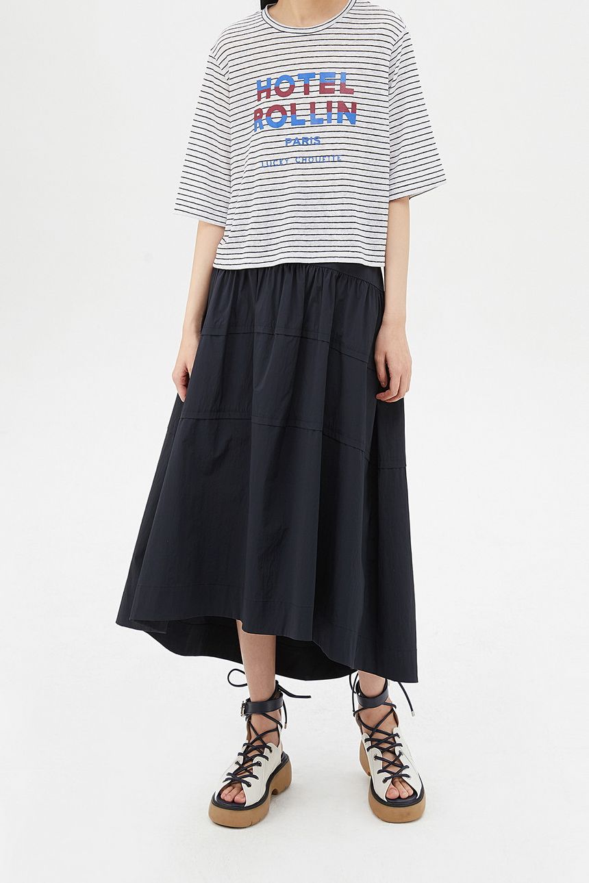 Hem-line Shirring A-line Long Skirt