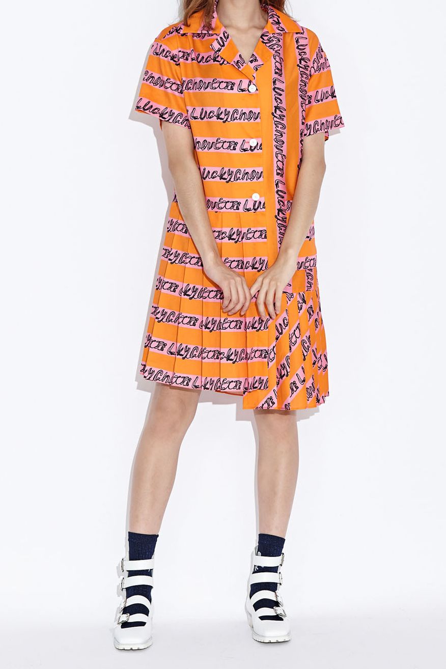 Lettering Stripe Cotton Shirt Dress