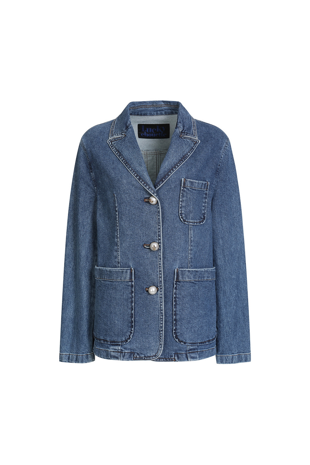 Pearl Button Pointed Denim Jacket