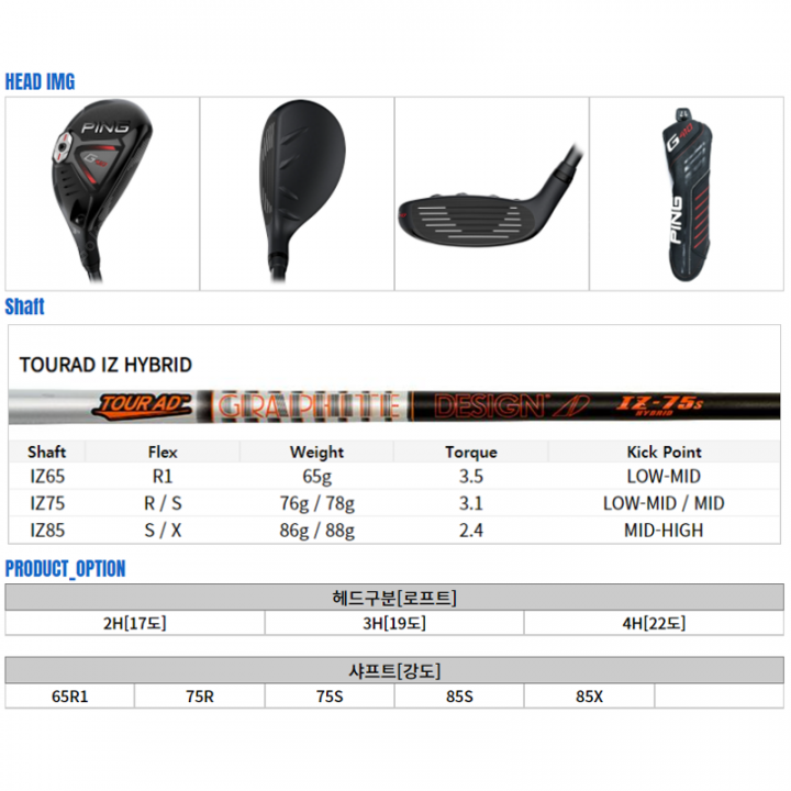 [골프딜] 핑 G410 유틸리티 G410 HYBRID 투어AD IZ 하이브리드 - 상품정보