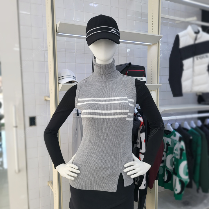 [골프딜] LPGA 골프 웨어 여성 가을 하이넥 골지 니트 베스트 조끼 L193KV607P - 상품정보